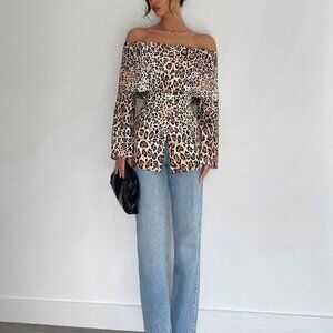 Jackets & Coats | Brown Casual Womens Oneshoulder Leopard Print ...